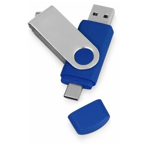USB/USB Type-C флешка на 16 Гб "Квебек C" с покрытием soft-touch, синяя