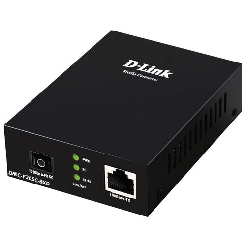 D-Link DMC-F20SC-BXD/B1A WDM медиаконвертер с 1 портом 10/100Base-TX и 1 портом 100Base-FX с разъемом SC (ТХ: 1550 нм; RX: 1310 нм ) для одномодового оптического кабеля (до 20 км)