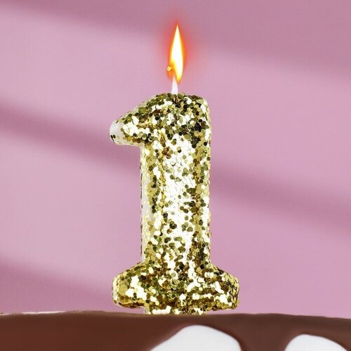 Свеча в торт "Блестки", цифра "1", золото, 6.5х4