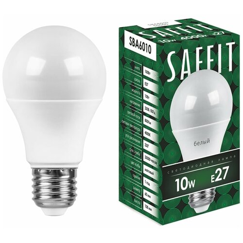 Лампочка светодиодная Saffit 10Вт 230V E27 4000K A60, SBA6010, 55005
