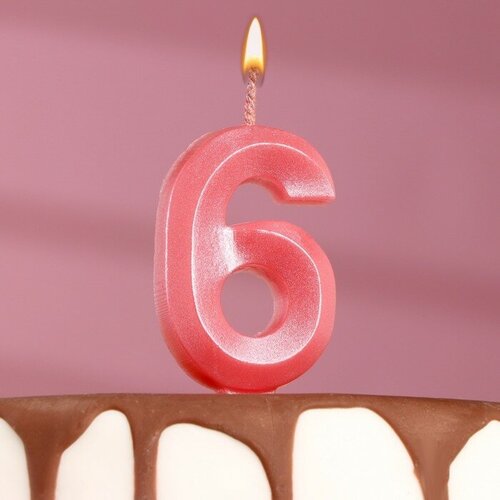 Свеча в торт "Грань", цифра "6", розовый металлик, 6,5 см, 2 штуки