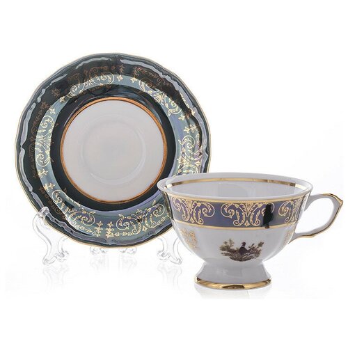 Набор чайных пар 200 мл 6 шт Bavarian Porcelain "Мария-Тереза /Охота зелёная" / 024280