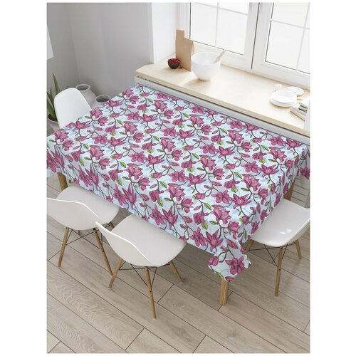 Скатерть прямоугольная JoyArty на кухонный стол "Весеннее цветение на ветках" из оксфорда, 120x145 см