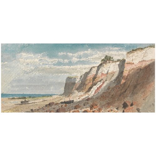 Репродукция на холсте Берег моря и скалы, с лошадью, телегой и пристанью на берегу Уорд Джеймс 67см. x 30см.