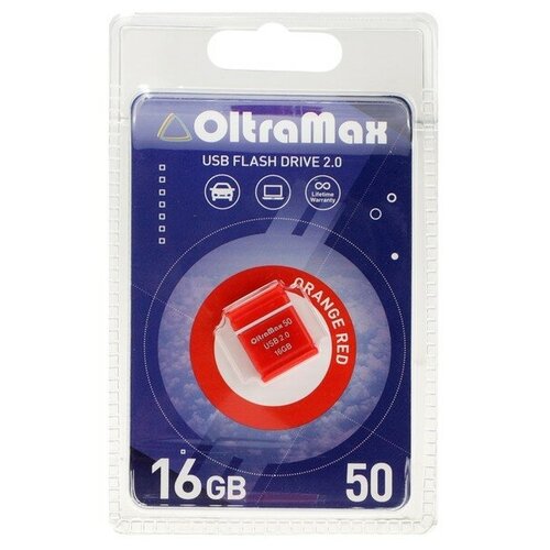 Флешка OltraMax 50, 16 Гб, USB2.0, чт до 15 Мб/с, зап до 8 Мб/с, красная