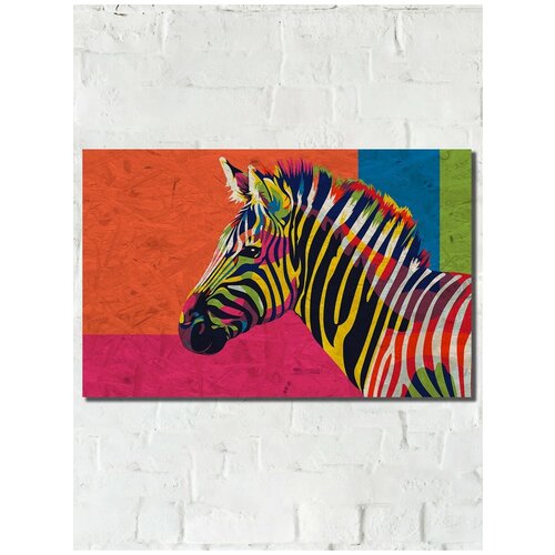 Картина интерьерная на рельефной доске красочная зебра (животные, абстракция) - 8214 Г