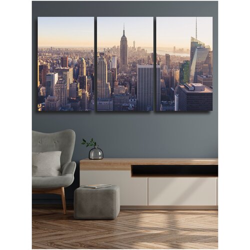 Модульная картина на холсте для интерьера на стену, в спальню, в комнату, в гостиную, триптих из 3 частей город Нью-Йорк, декор для дома