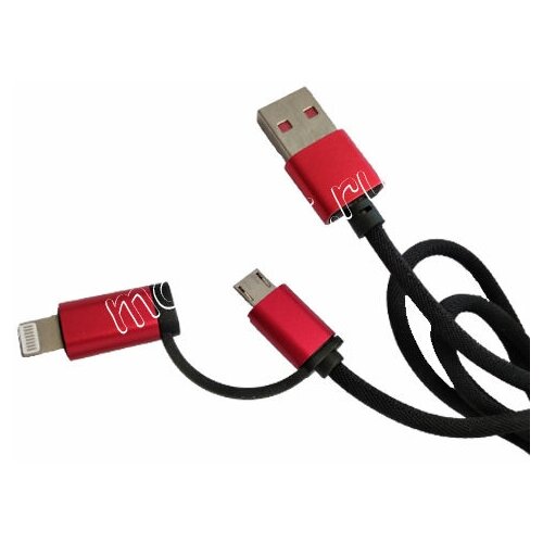 Дата-кабель Red Line LX01 для Apple Lightning / microUSB плетеный 1 метр черный/красный