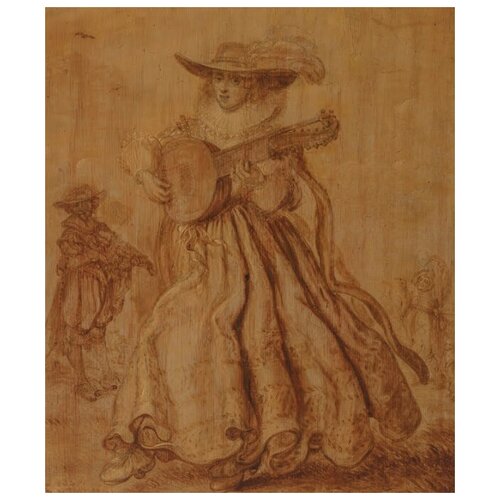 Репродукция на холсте Танцующая дама с гитарой Адриан Ван де Венне 30см. x 36см.