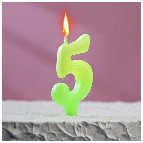 Свеча для торта цифра "Люминесцентная", 5,5 см, цифра "5"