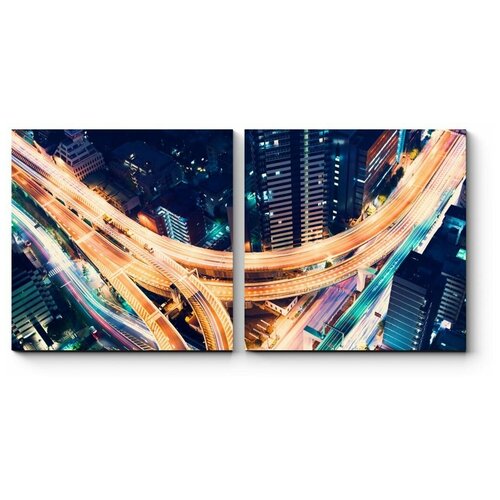 Модульная картина Пролетая над ночным Токио 90x45