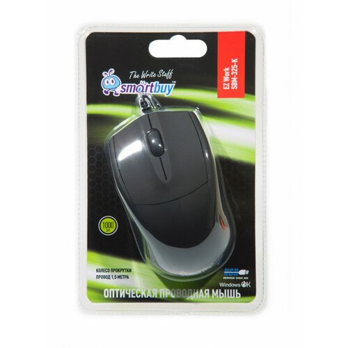 Мышь проводная Smartbuy 325 USB/DPI 1000/3 кнопки/1.5м черная (SBM-325-K)