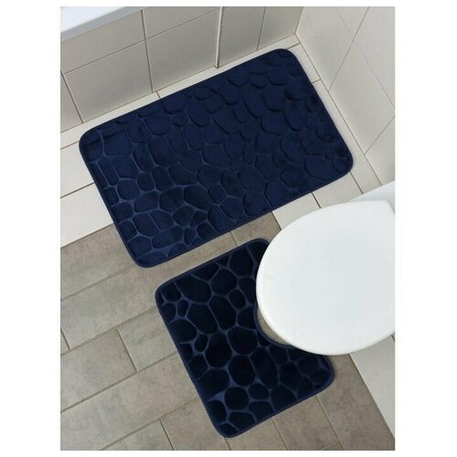 Набор ковриков для ванной и туалета Камни, объёмные, 2 шт: 40х50, 50х80 см, цвет синий