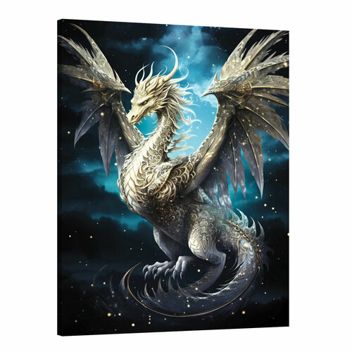 Интерьерная картина 50х70 "Деревянный дракон: волшебная звезда"
