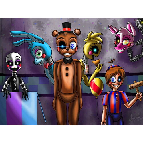 Плакат, постер на холсте Five Nights at Freddy s/фнаф/игровые/игра/компьютерные герои персонажи. Размер 21 х 30 см
