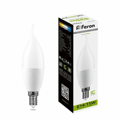 Лампа светодиодная FERON, (11W) 230V E14 4000K на ветру С37T, LB-770