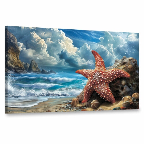 Интерьерная картина 100х60 "Морская звезда и сказочное побережье"