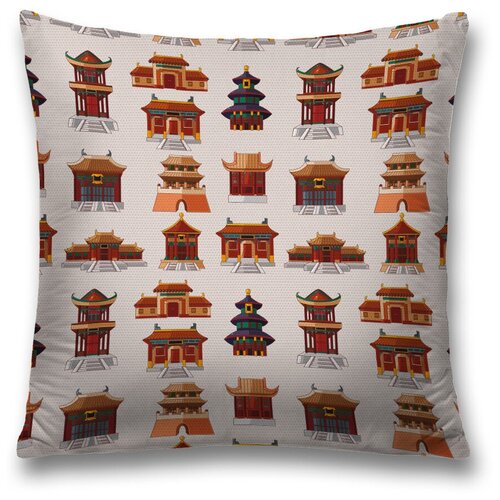 Наволочка декоративная на молнии, чехол на подушку JoyArty "Китайские пагоды" 45х45 см