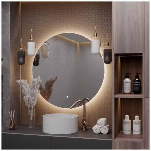Зеркало круглое "парящее" Муза D65 для ванной с нейтральной LED-подсветкой