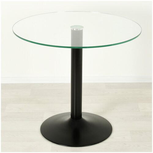 Стеклянный кухонный стол Троя-18 прозрачный/чёрный D70