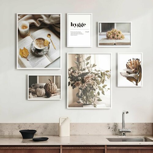 Постеры на стену для интерьера "Кофе на завтрак" 6 шт, набор постеров, плакаты на стену, 28 Картин