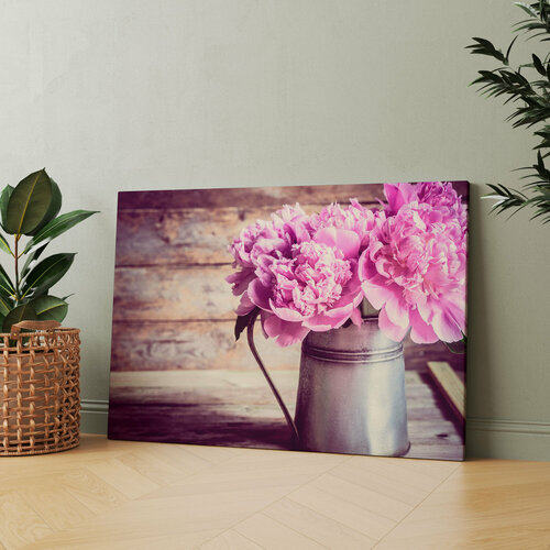 Картина на холсте (Розовые пионы, цветы, букет) 40 60 см/для интерьера/на стену/в комнату/в подарок