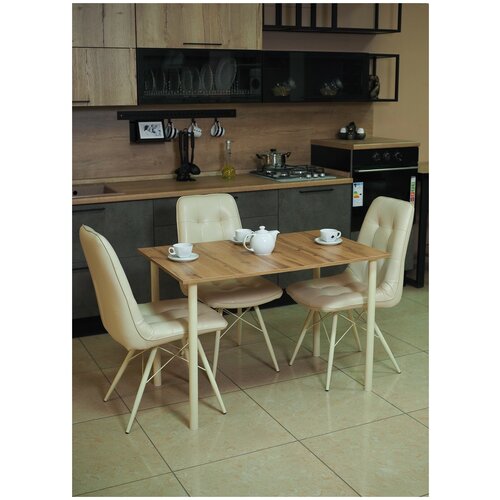 Стол кухонный Слим 1, ЛДСП Дуб вотан, опоры металлические кремовые, 110х70х75 см.