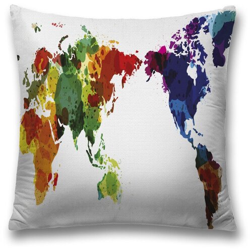 Наволочка декоративная на молнии, чехол на подушку JoyArty "Цветные континенты" 45х45 см
