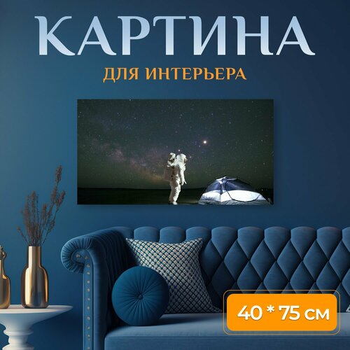 Картина на холсте "Фотомонтаж, космонавт, отдых на природе" на подрамнике 75х40 см. для интерьера