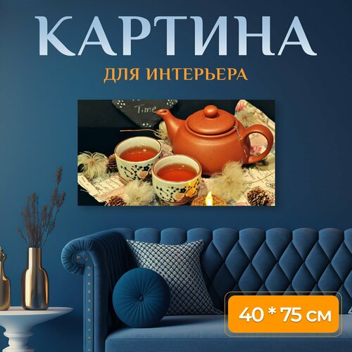 Картина на холсте "Чай, напиток, горячий" на подрамнике 75х40 см. для интерьера