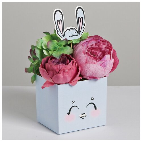 Дарите Счастье Коробка для цветов с топперами "Зайчик", 10 х 10 х 12 см