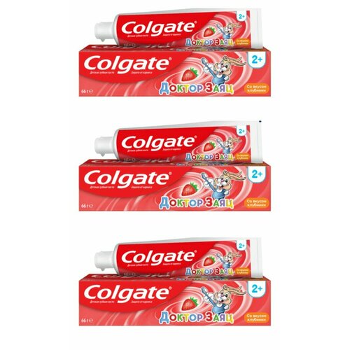 Зубная паста детская Colgate, Доктор Заяц, вкус Клубники, 50 мл, 3 штуки