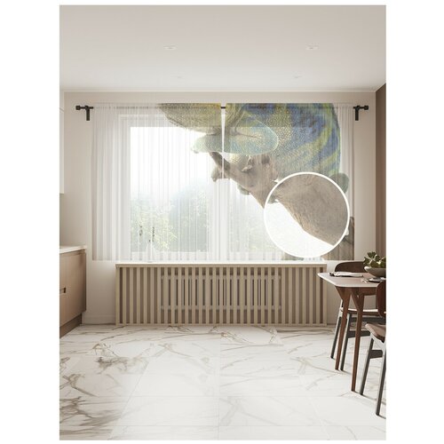 Тюль для кухни и спальни JoyArty "Внимательный хамелеон", 2 полотна со шторной лентой шириной по 145 см, высота 180 см.