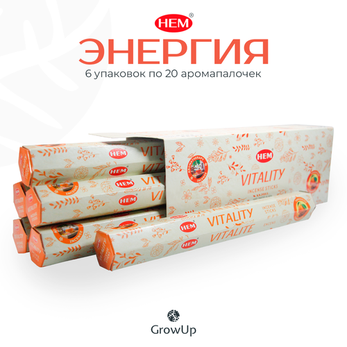 Палочки ароматические благовония HEM ХЕМ Энергия / Жизнеспособность Vitality, 6 упаковок, 120 шт