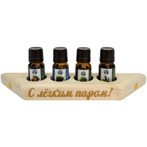 Эфирные масла натуральные для бани и сауны набор Бацькина баня ароматизатор для дома, арома масла 4 шт. с полочкой для масел