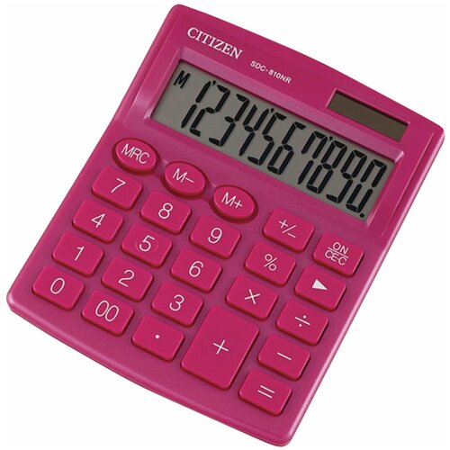 Калькулятор настольный CITIZEN SDC-810NRPKE, компактный (124х102 мм), 10 разрядов, двойное питание, розовый
