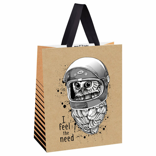 Пакет подарочный 18*23*10см MESHU "Space Owl", выборочный лак, крафт