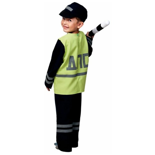 Карнавальный костюм "Полицейский ДПС", куртка, брюки, кепка, жезл, р-р 30-32, рост 116-122 см