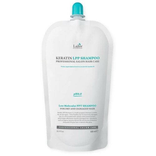 La'dor Шампунь кератиновый бессульфатный Keratin LPP Shampoo, рефил 500мл