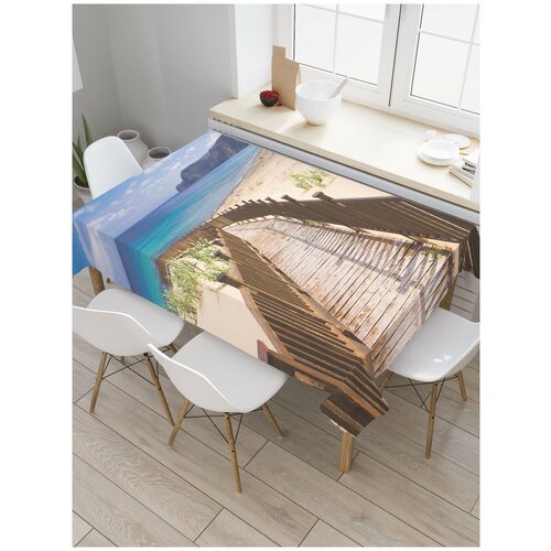 Скатерть прямоугольная JoyArty на кухонный стол "Деревянная дорожка к морю" из оксфорда, 120x145 см