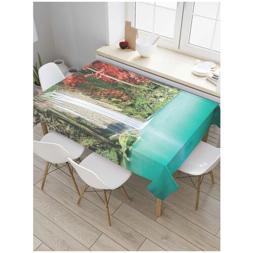Скатерть прямоугольная JoyArty на кухонный стол "Водопад осенью" из оксфорда, 180x145 см