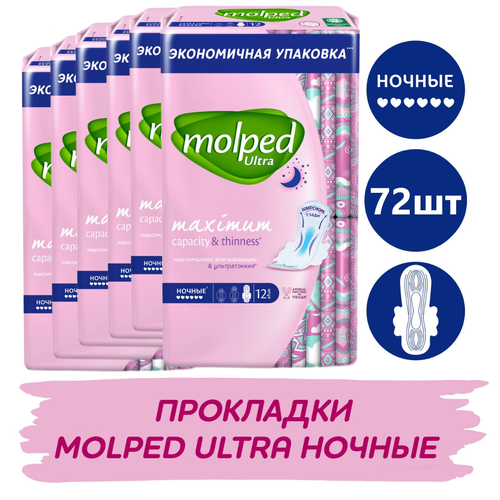 Ультратонкие прокладки Molped Ultra c крылышками ночные 72шт