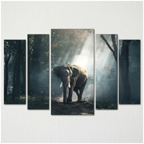 Модульная картина на Дереве - "Слон на поляне", размер 120х80 см