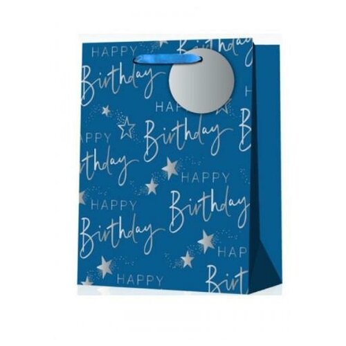 MILAND Пакет подарочный "Счастливого дня рождения", голубой, 26х32х12 см