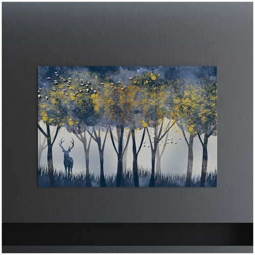 Интерьерная картина "Олень в лесу" на натуральном хлопковом холсте, большая, для интерьера, на стену, на подрамнике, размер 40 на 60/40х60 см