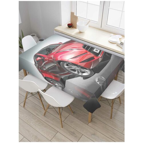 Скатерть прямоугольная JoyArty на кухонный стол "Автомобильная выставка" из оксфорда, 120x145 см