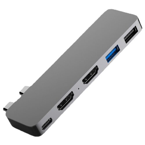 Хаб USB-концентратор Aluminum Type-C 5 в 1 Dual HDMI (Gray) для MacBook