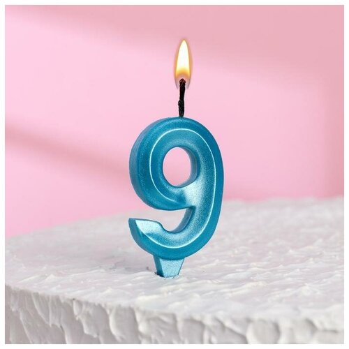 Свеча в торт "Грань", цифра "9", голубой металлик, 7,8 см