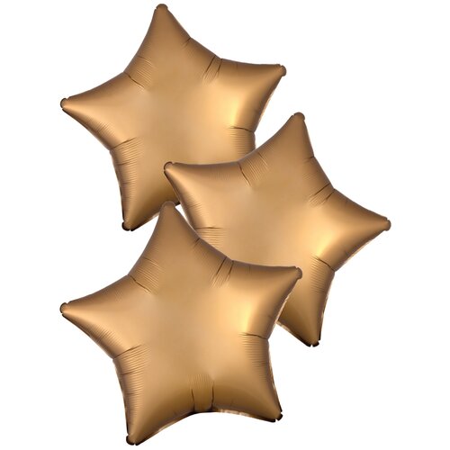Набор воздушных шаров Anagram звёзды Сатин, Золотой, 46 см, 3 шт