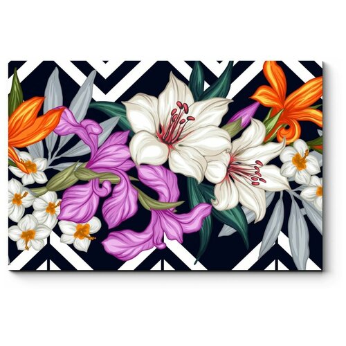 Модульная картина Цветы и зигзаги 110x73
